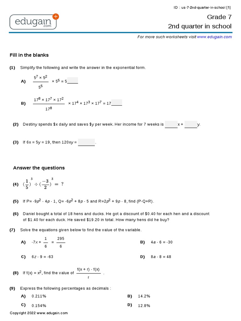 Grade 7 2nd Quarter in School Us | PDF | Percentage | Exponentiation