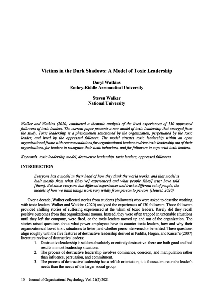 A New Model of Toxic Leadership: Situating the Phenomenon Within an ...