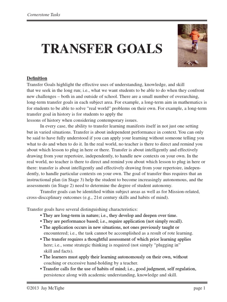 Transfer Goals: Cornerstone Tasks | PDF | Critical Thinking | Science