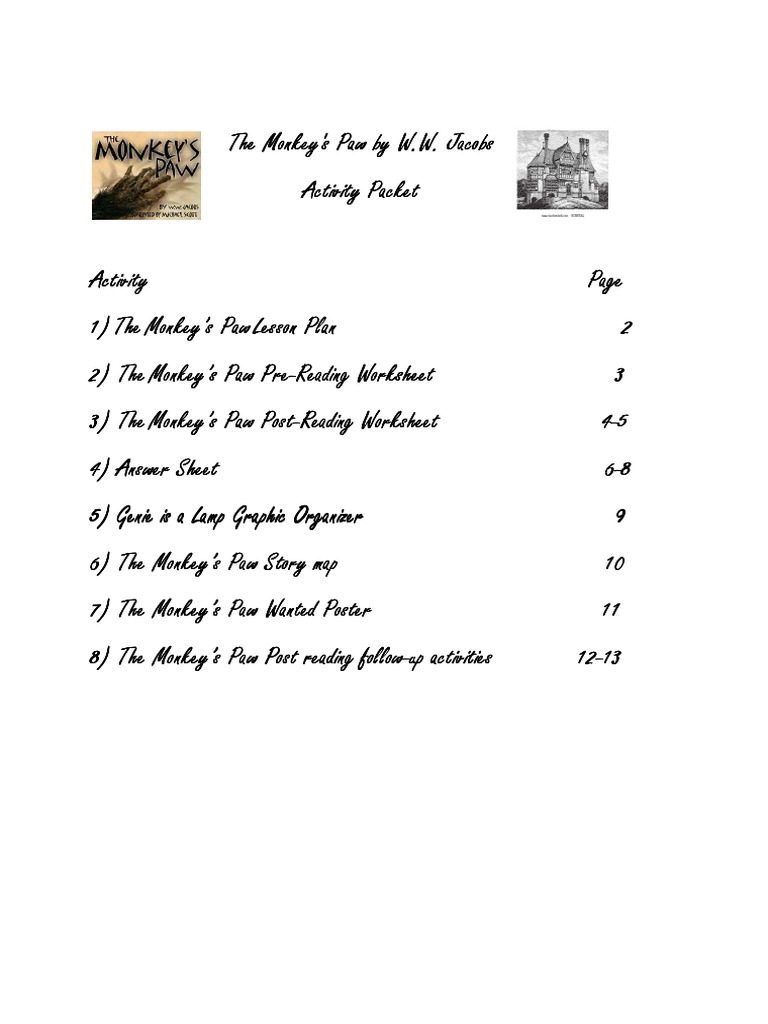 Monkey's Paw Lesson Activities | PDF | Luck