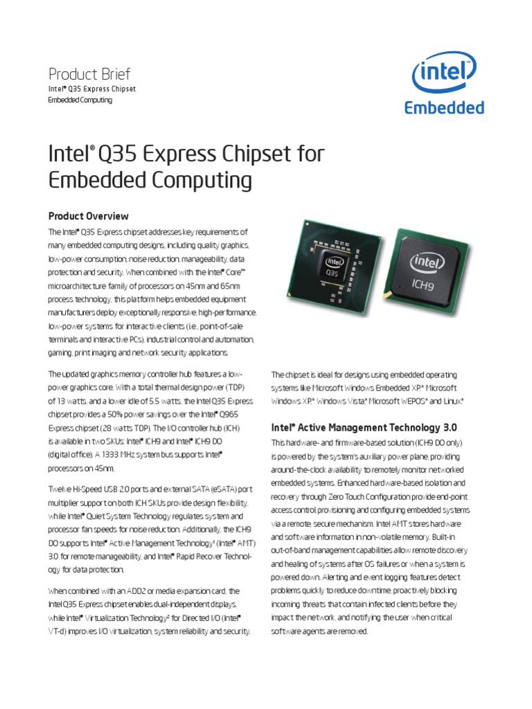 Intel Q35 Express Chipset For Embedded Computing: Product Brief | PDF | Intel | Embedded System