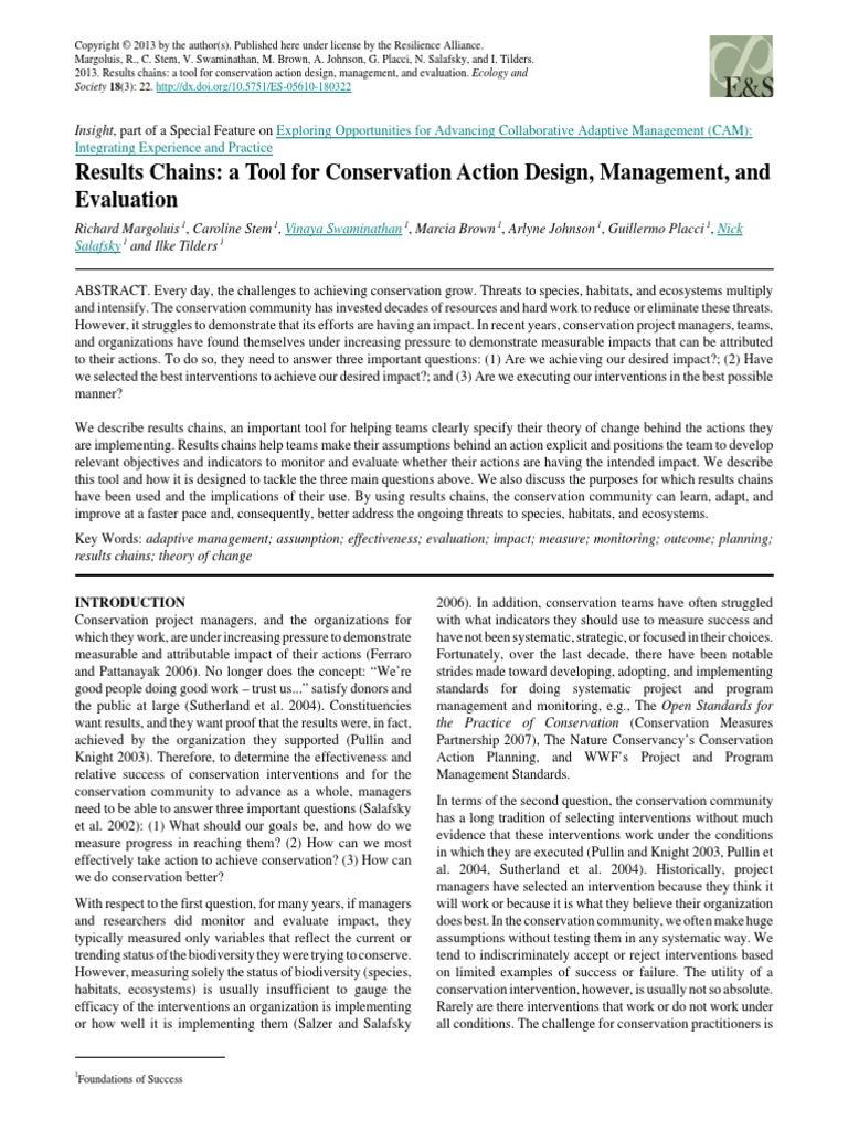 Results Chains: A Tool For Conservation Action Design, Management, and ...