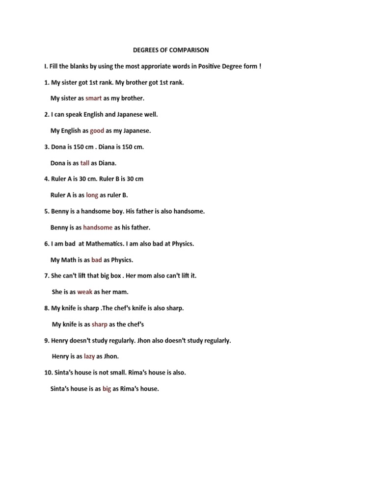 Degrees of Comparison | PDF | Language Arts & Discipline