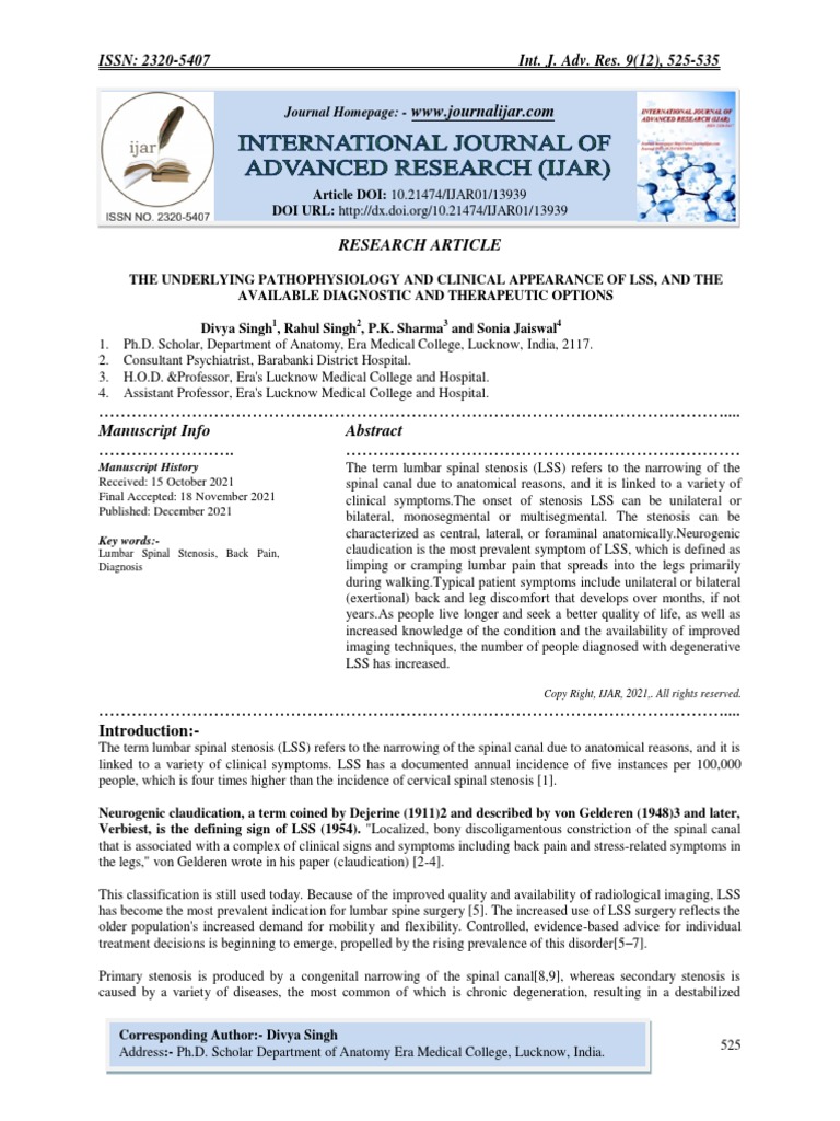 The Underlying Pathophysiology and Clinical Appearance of LSS, and The ...