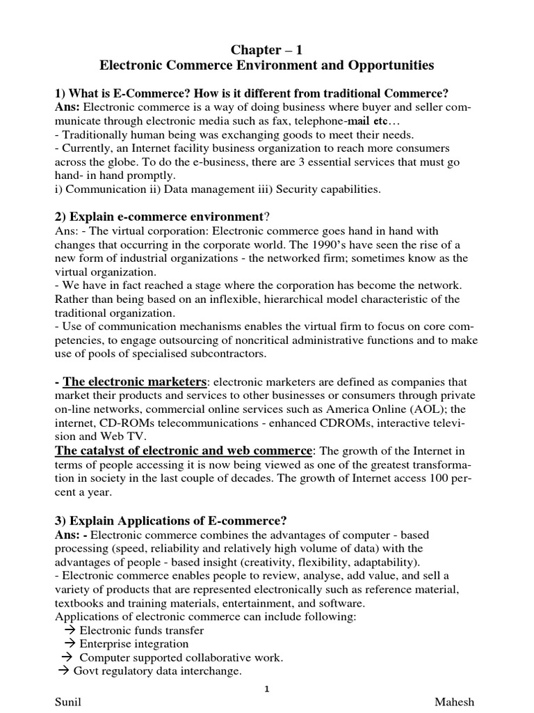 Chapter - 1 Electronic Commerce Environment and Opportunities | PDF | Electronic Data ...