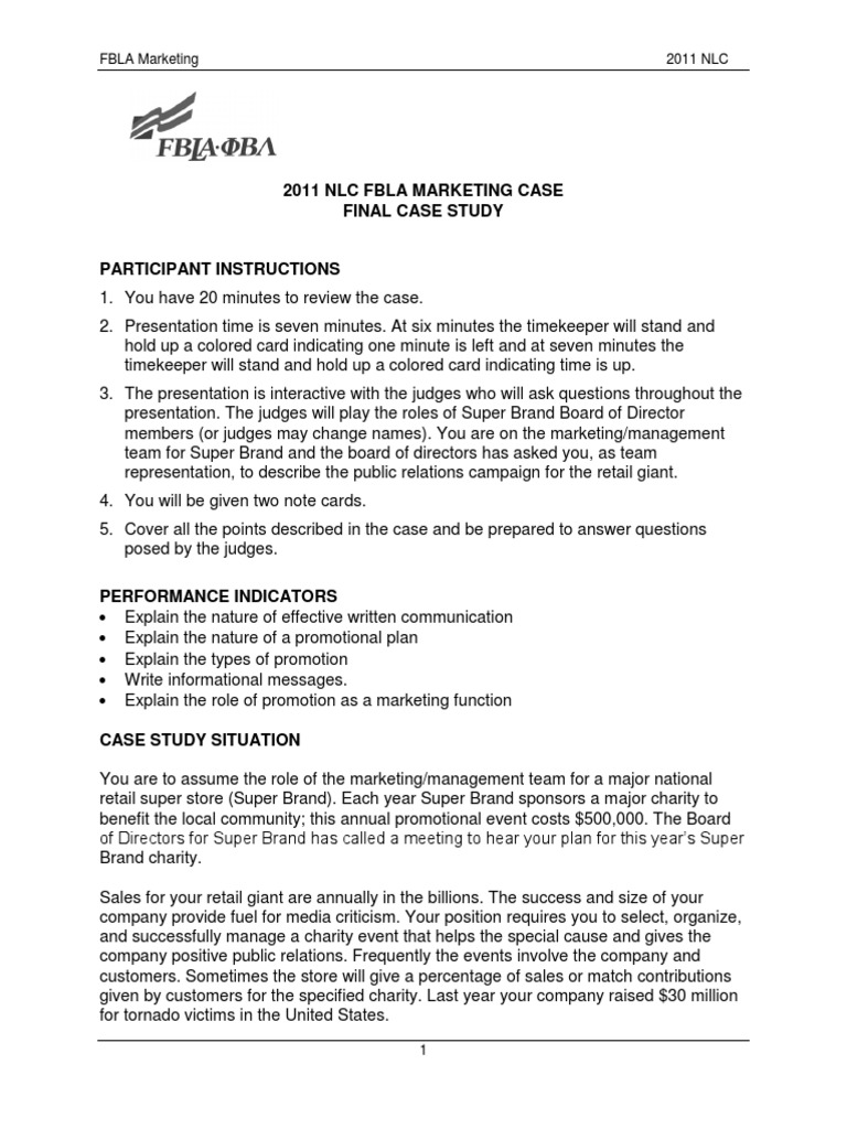 2011 NLC Fbla Marketing Case Final Case Study | PDF | Brand | Public ...