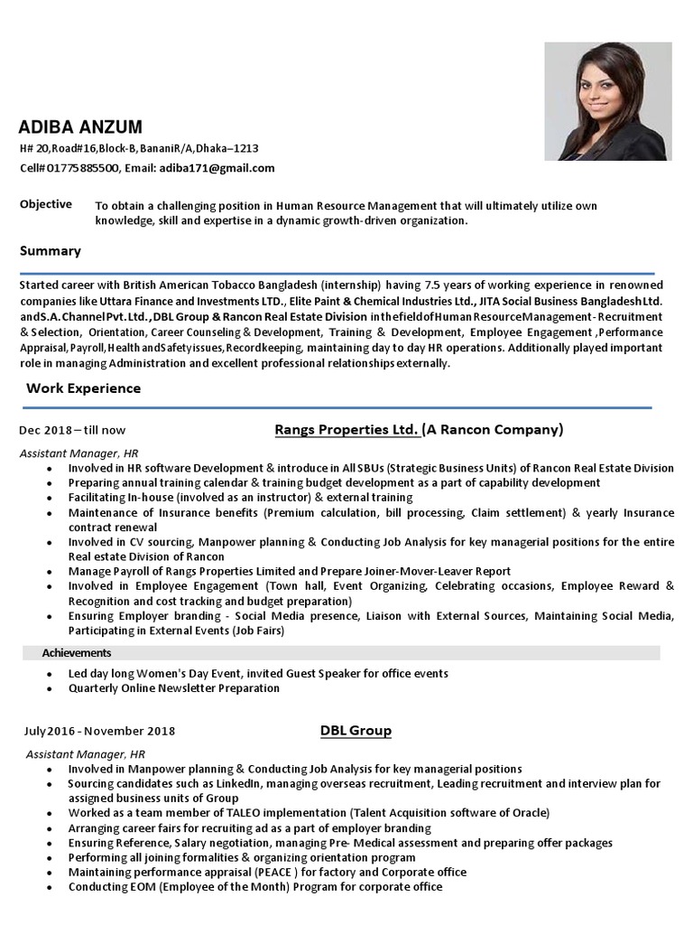 CV of An HR | PDF | Human Resource Management | Human Resources