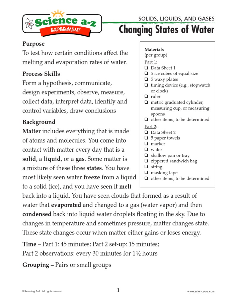 Changing States of Water: Purpose | PDF | Evaporation | Ice