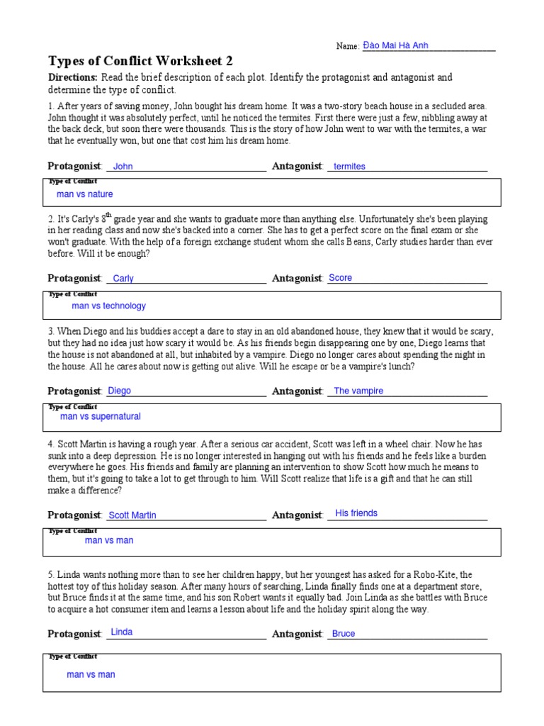 Types of Conflict Worksheet 2 | PDF