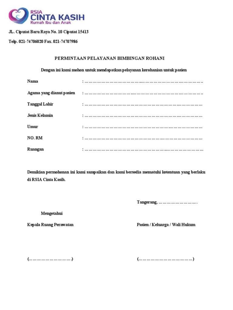 Form Permintaan Pelayanan Bimbingan Rohani | PDF