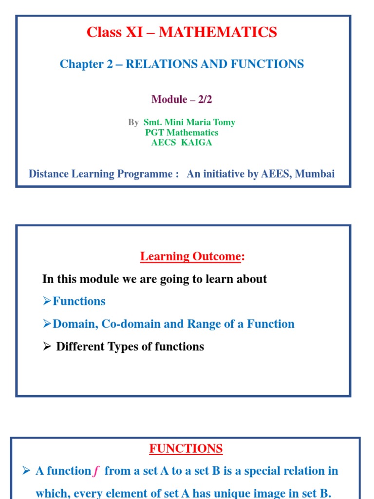 Class Xi - Mathematics: Chapter 2 - Relations and Functions | PDF ...