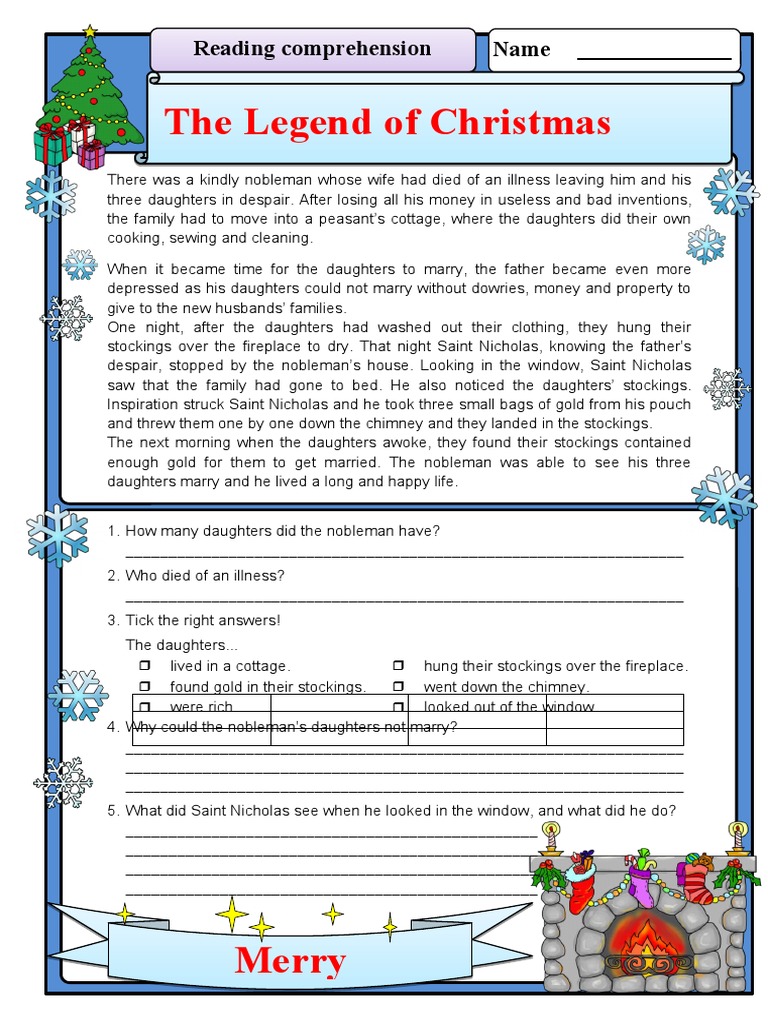 The Legend of Christmas Stockings: Reading Comprehension Name | PDF