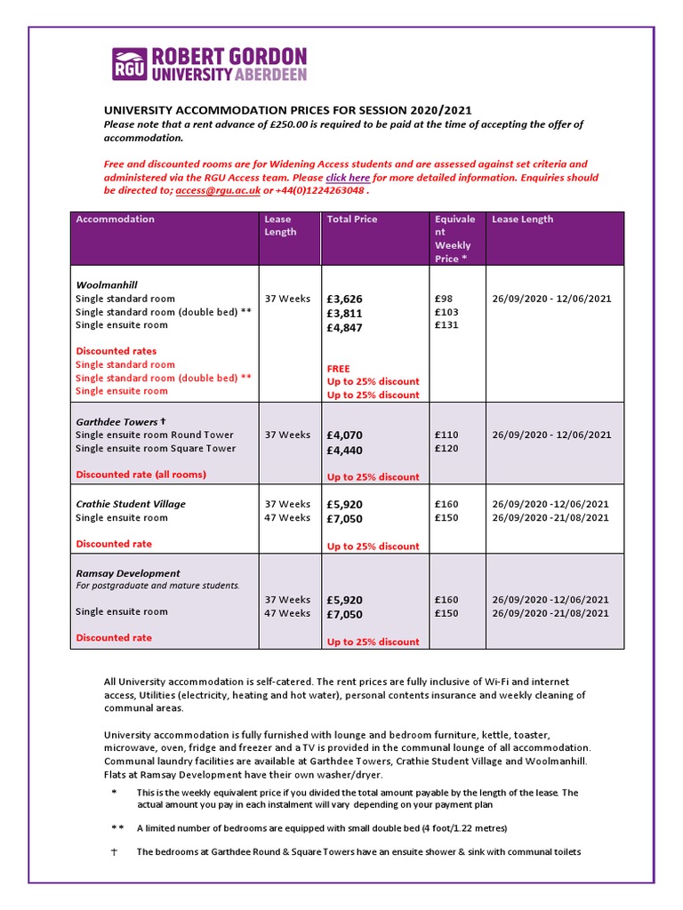 University Accommodation Prices For Session 2020/2021 | PDF | Bathroom ...