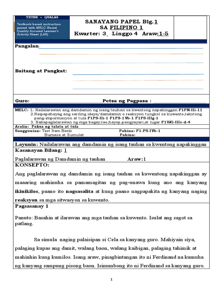 Las - Q3 - Filipino 1 Week4 | PDF