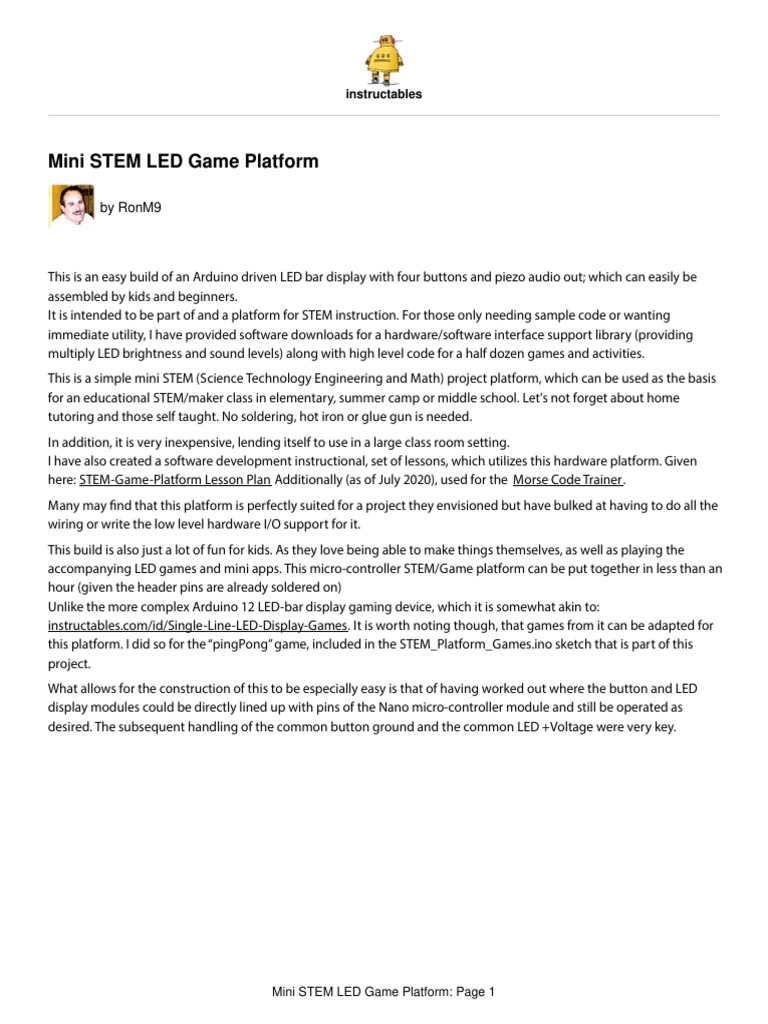 Mini STEM LED Game Platform: Instructables | PDF | Arduino | Electrical ...