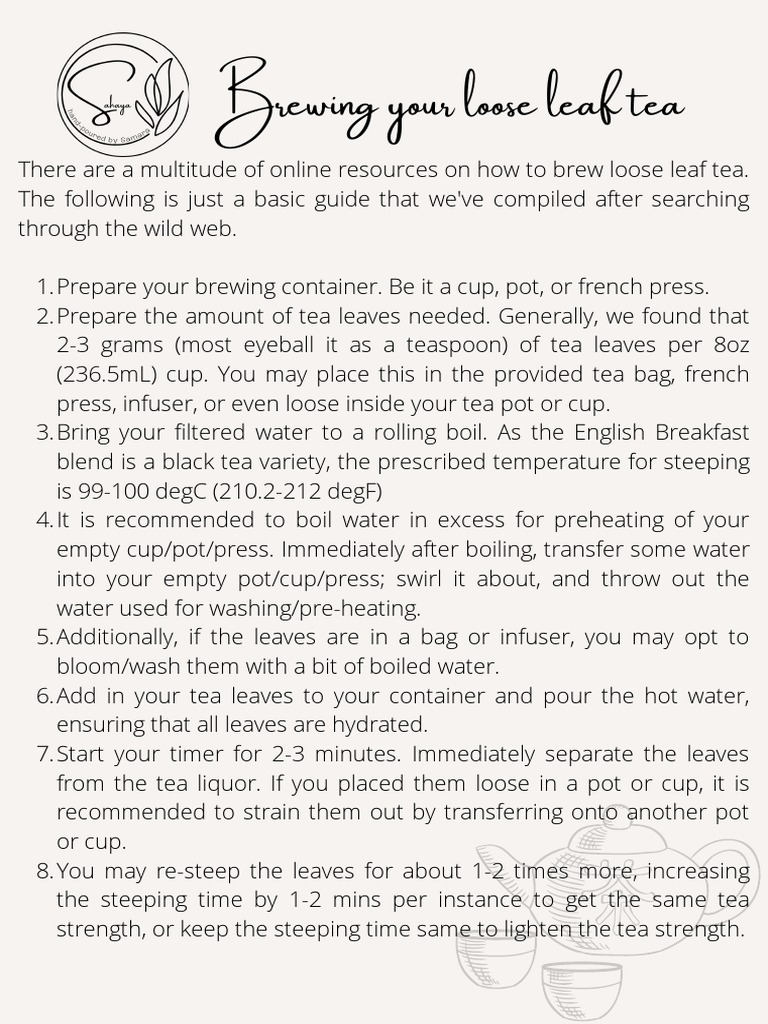 Loose Leaf Tea Brewing Guide | PDF | Cooking, Food & Wine | Wellness