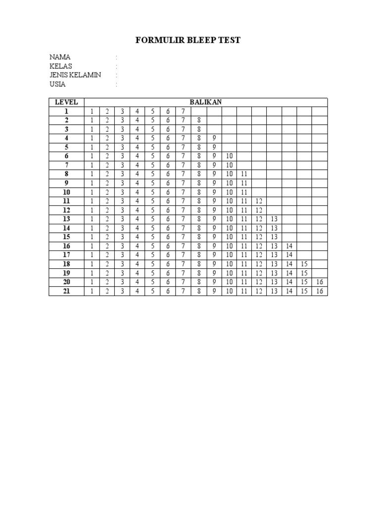 Formulir Bleep Test | PDF