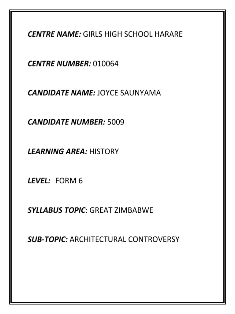 Centre Name: Girls High School Harare | PDF | Zimbabwe