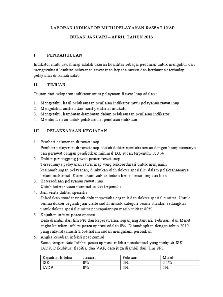 Contoh Laporan Indikator Mutu Pelayanan Rawat Inap | PDF