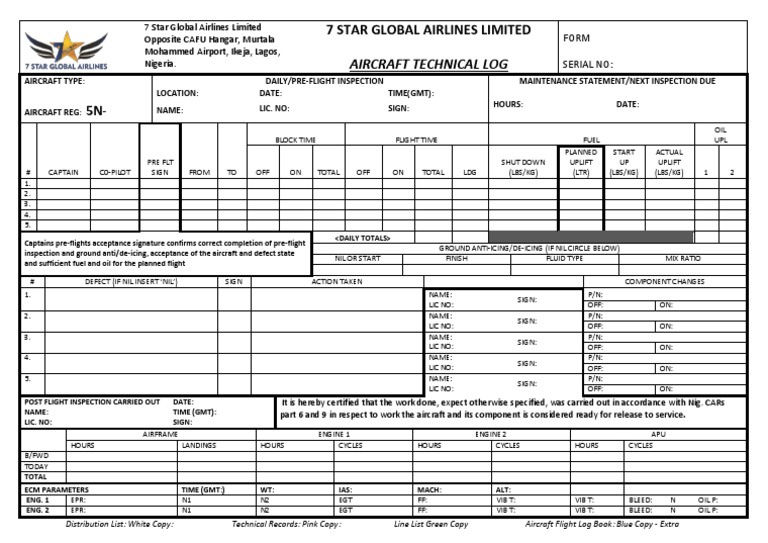 7 Star Global Airlines Limited: Aircraft Technical Log | PDF | Vehicles ...
