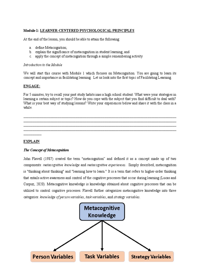 Facilitating Learning - Module 1 - Metacognition | PDF | Metacognition | Learning