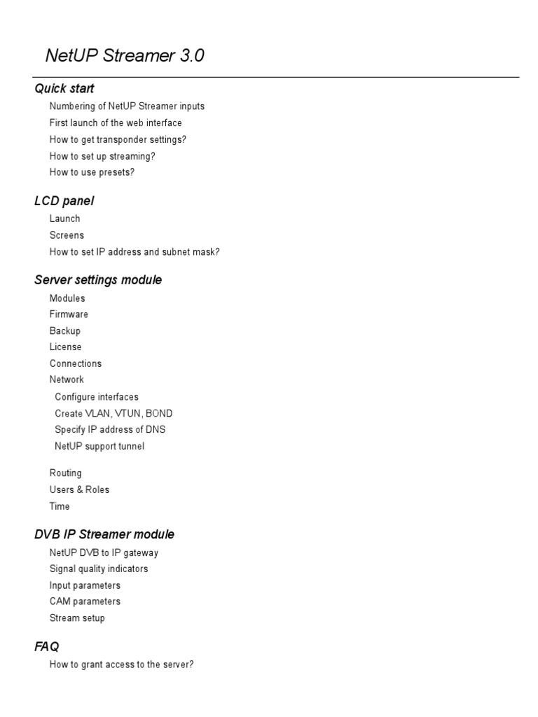 Netup Streamer 3.0: Quick Start | PDF | Ip Address | Internet & Web