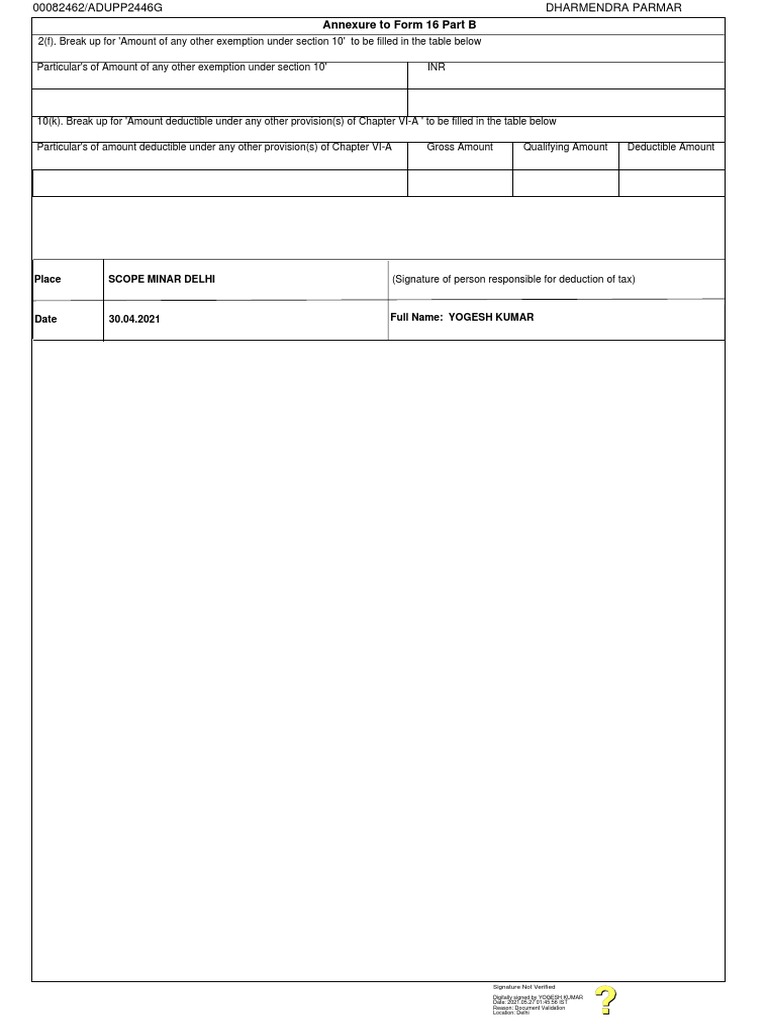 Annexure To Form 16 Part B (2020) | PDF | Employee Benefits | Employee ...