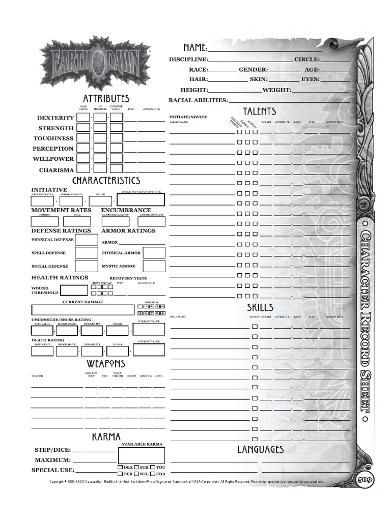 Earthdawn Character Sheet | PDF