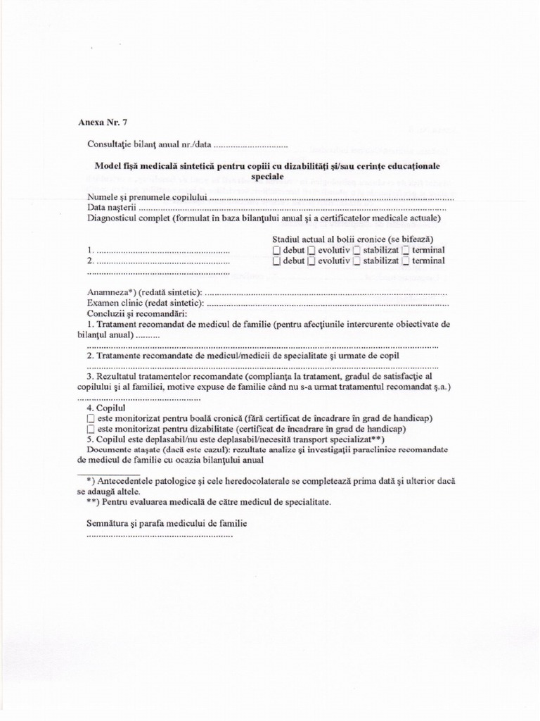 Fisa Medicala Sintetica - Model | PDF
