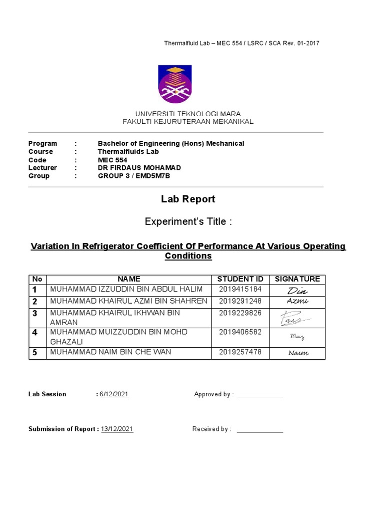 Lab Report: Experiment's Title | PDF | Mechanical Engineering | Home ...