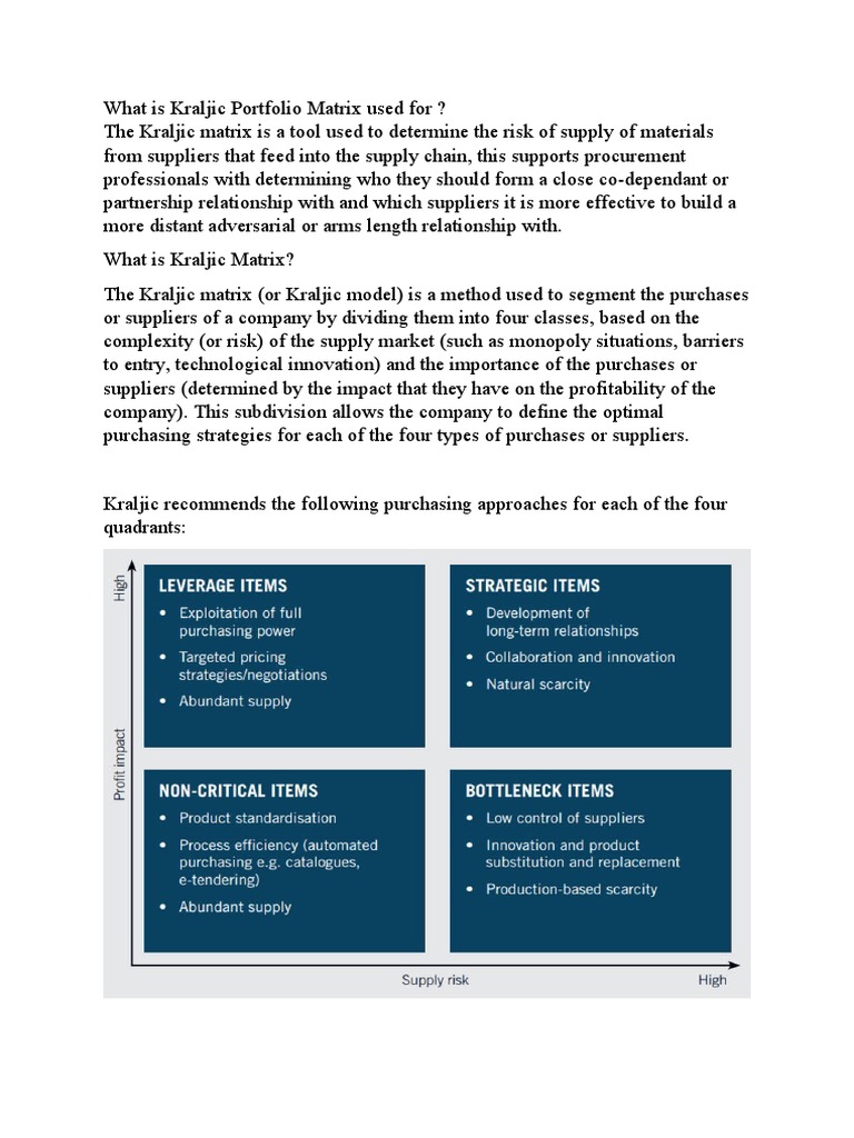 Kraljic Portfolio Matrix | PDF