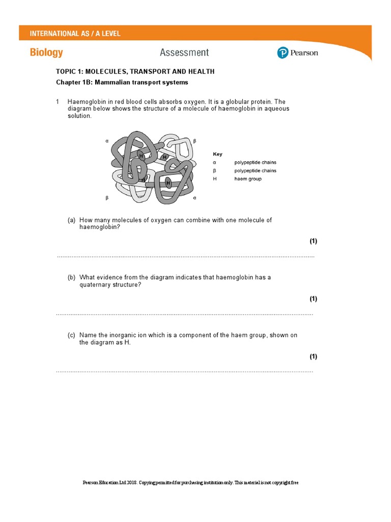 Topic 1: Molecules, Transport and Health Chapter 1B: Mammalian ...