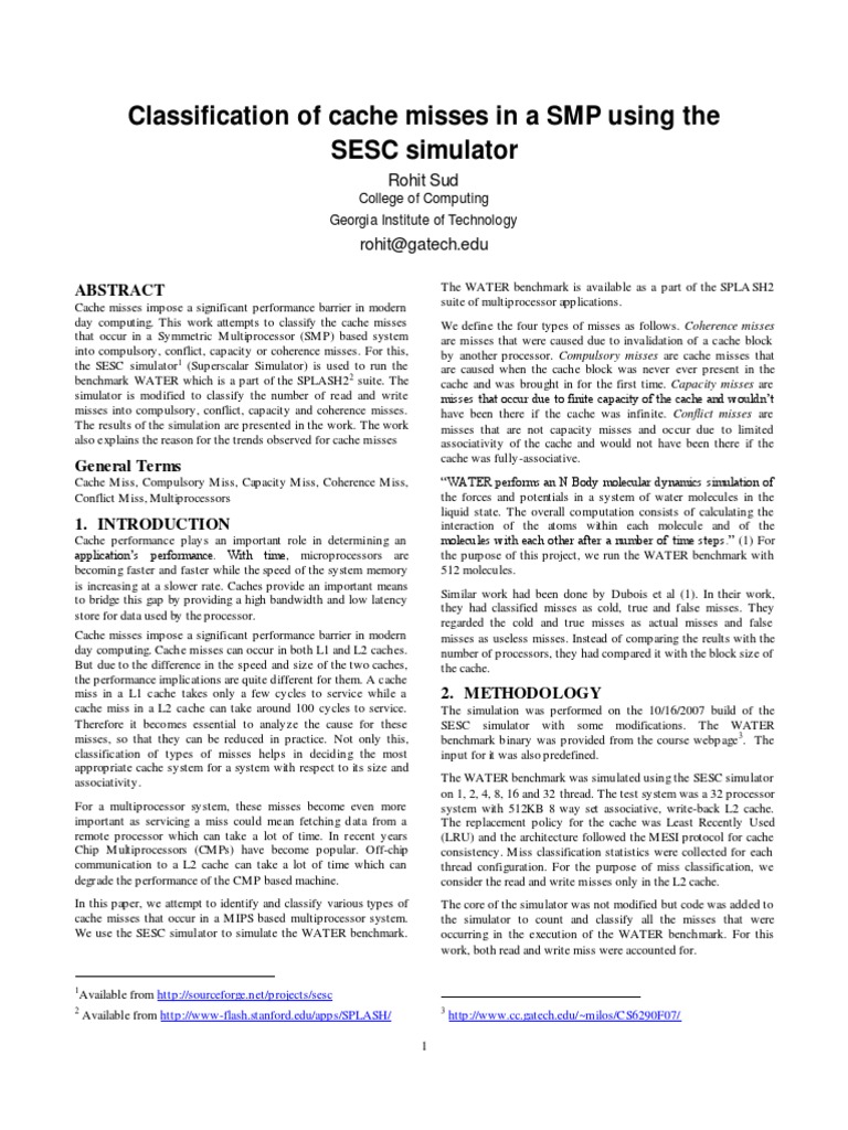Classification of Cache Misses in A SMP Using The SESC Simulator | PDF ...