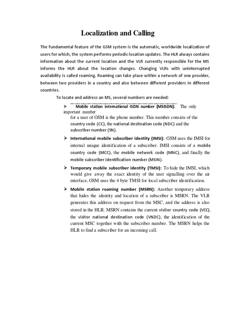 Localization and Calling: Mobile Station International ISDN Number ...