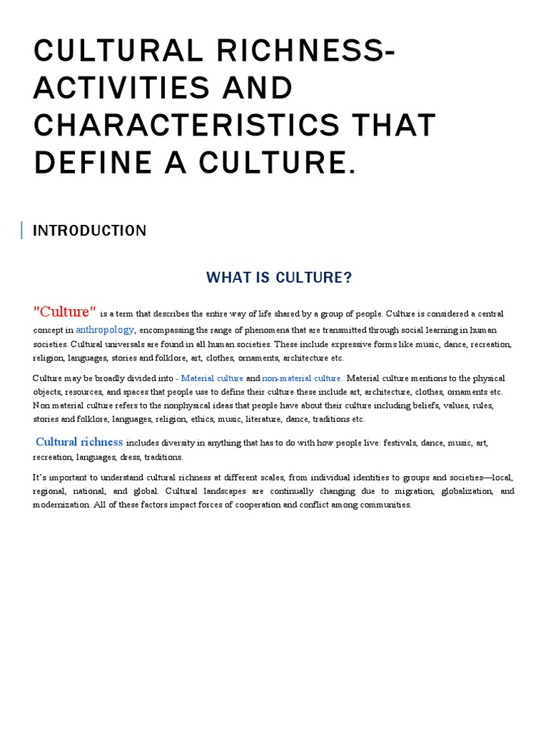 Cultural Richness-Activities and Characteristics That Define A Culture ...