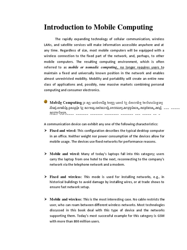 Introduction To Mobile Computing Pdf Computer Network Point Of Sale