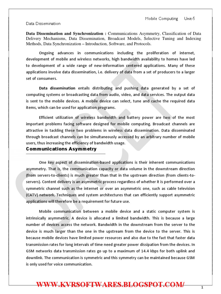 Data Dissemination and Synchronization: Communications Asymmetry ...