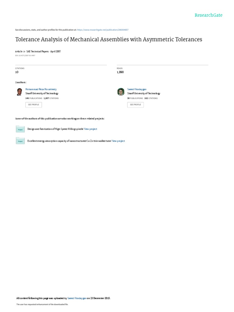 Tolerance Analysis of Mechanical Assemblies With Asymmetric Tolerances ...