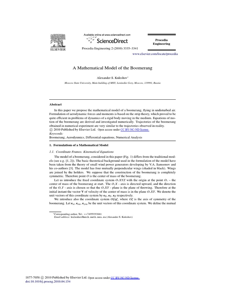 Mathematical Modeling of Boomerang Flight Dynamics | PDF | Cartesian ...
