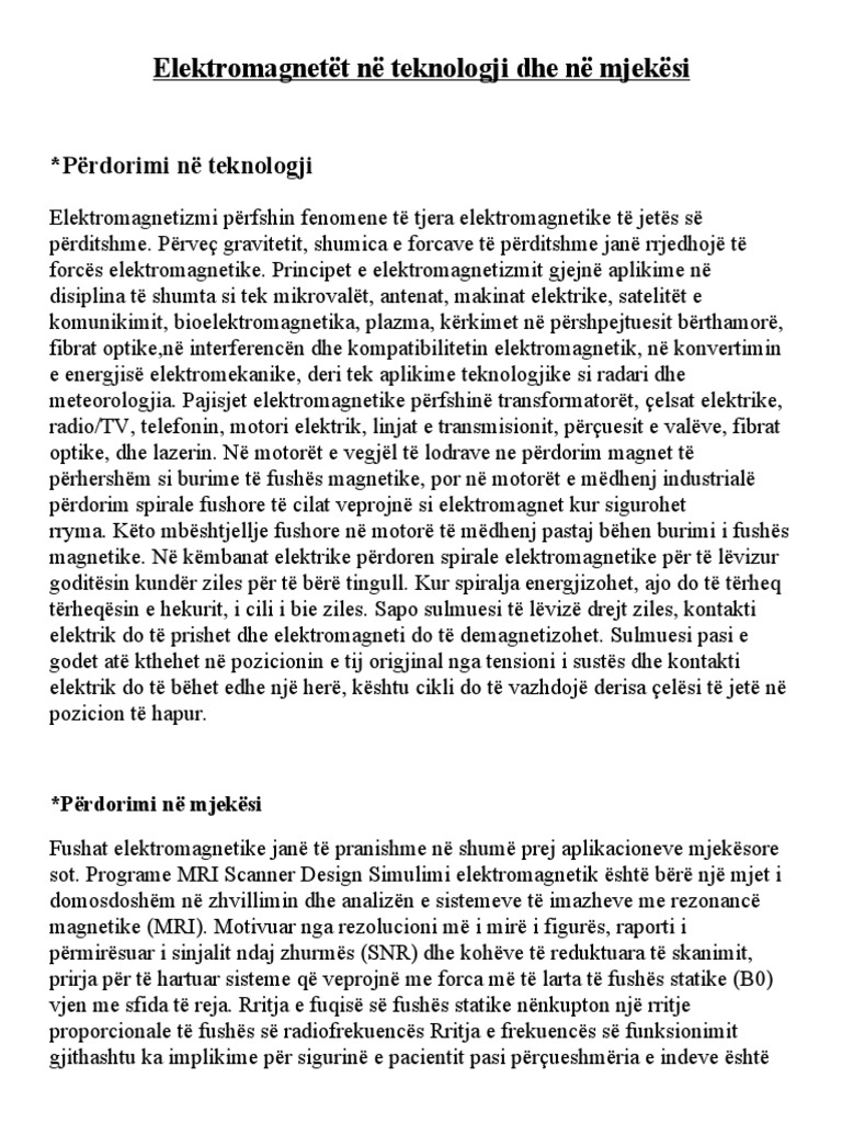 Elektromagnetet Ne Teknologji Dhe Ne Mjekesi | PDF