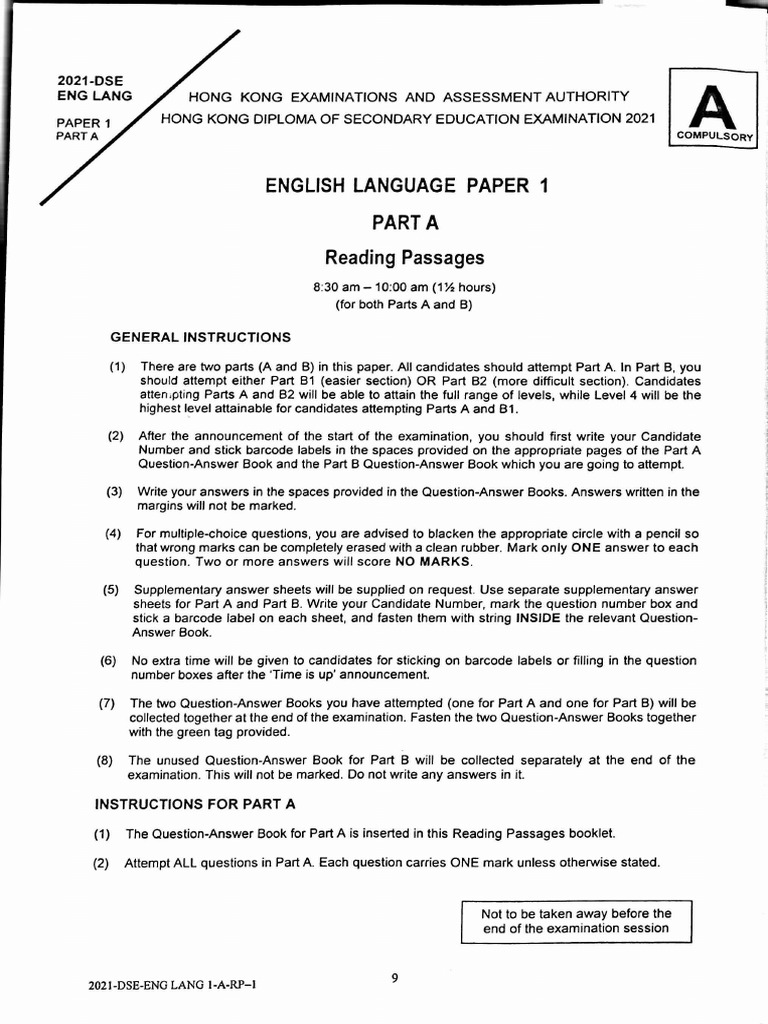 English Language Paper 1 A Reading Passages: ENG Lang | PDF ...