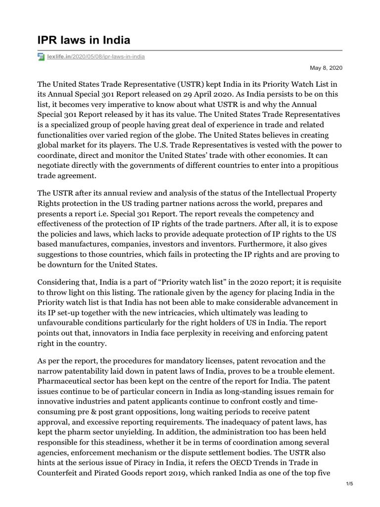 IPR Laws in India | PDF | Intellectual Property | Copyright