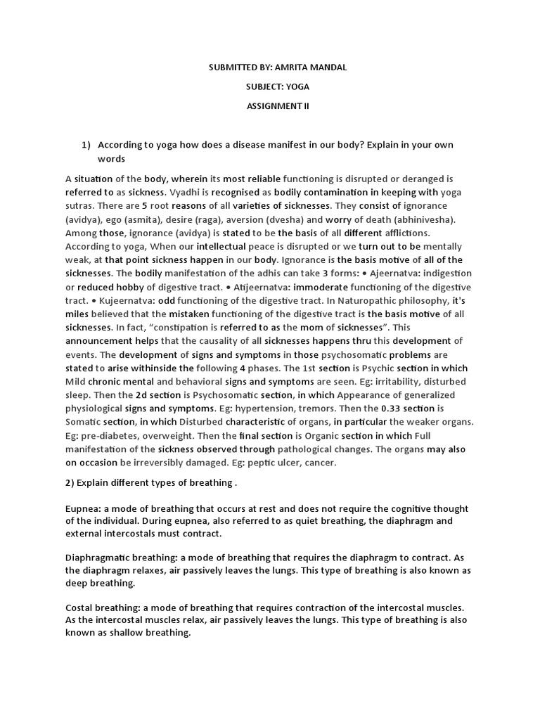 Submitted By: Amrita Mandal Subject: Yoga Assignment Ii | PDF ...