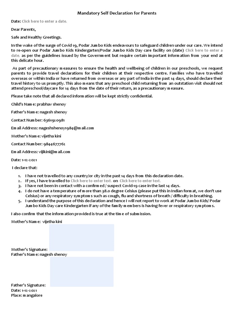 Covid-19 Travel Declaration Form | PDF | Career & Growth | Wellness