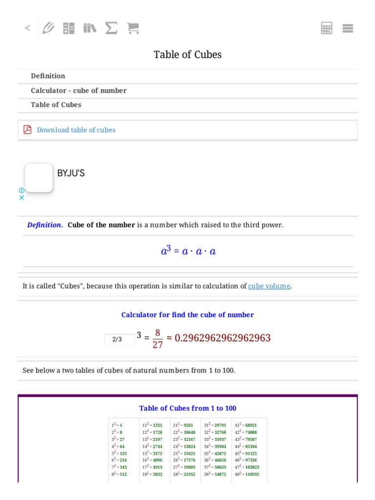 Table of Cubes | PDF | Formula | Mathematics