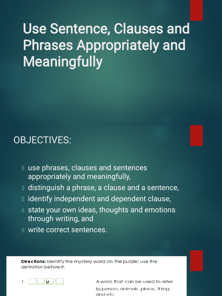 Use Sentence, Clauses and Phrases Appropriately and | PDF | Sentence ...