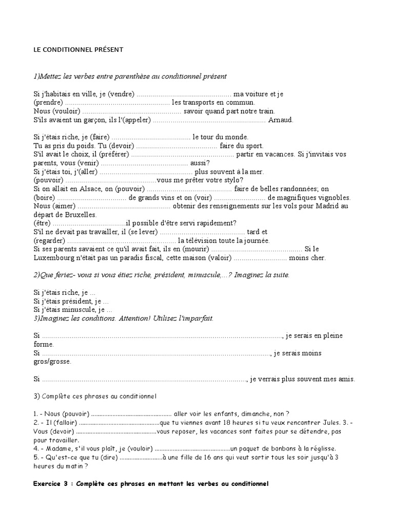 LE CONDITIONNEL PRÉSENT - Exercices | PDF | Jeux et activités