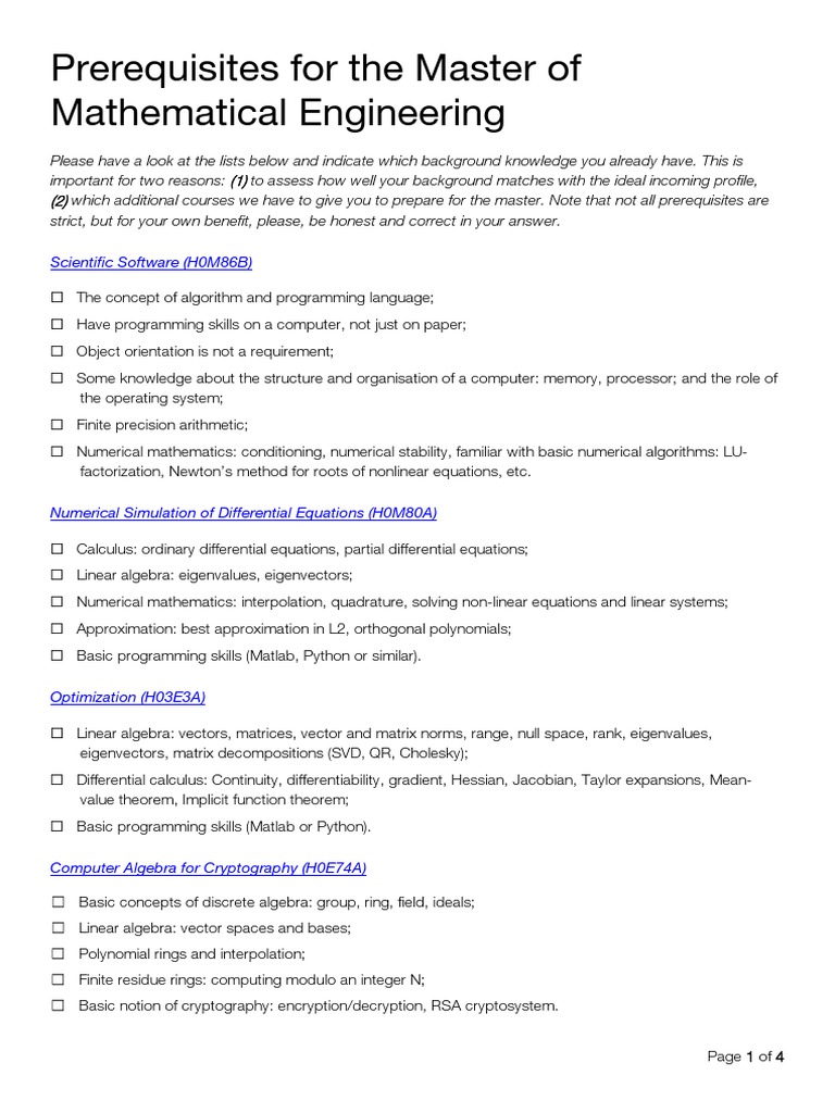 Prerequisites Master Mathematical Engineering | PDF | Matrix ...