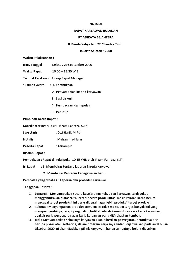 Contoh Notula | PDF