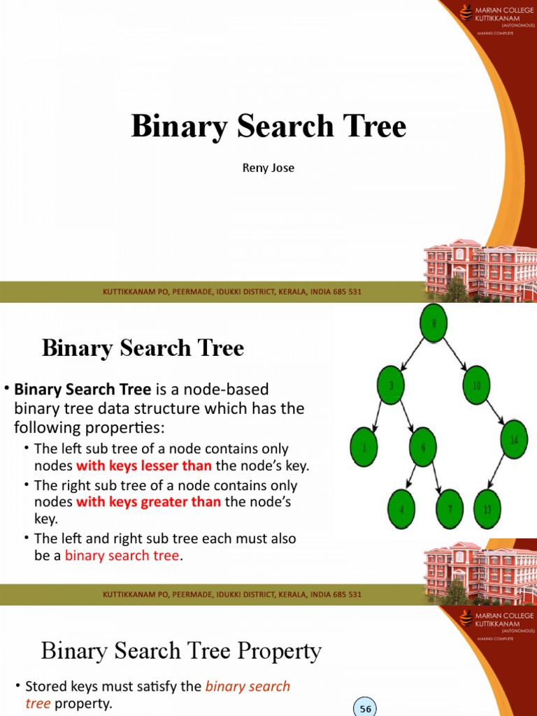 Binary Search Tree: Reny Jose | Download Free PDF | Applied Mathematics | Computer Programming